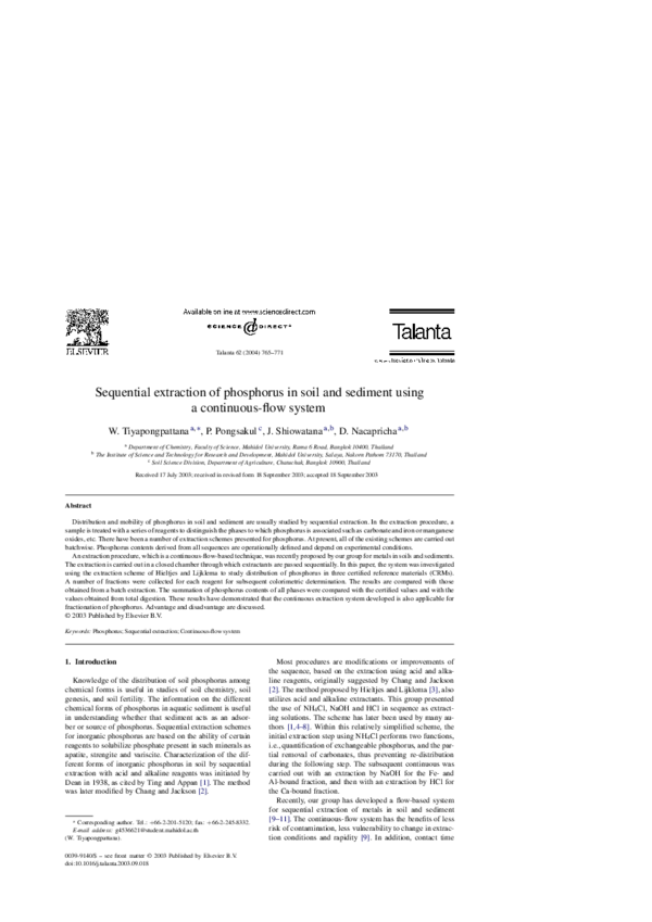 (PDF) Sequential extraction of phosphorus in soil and sediment using a continuous-flow system
