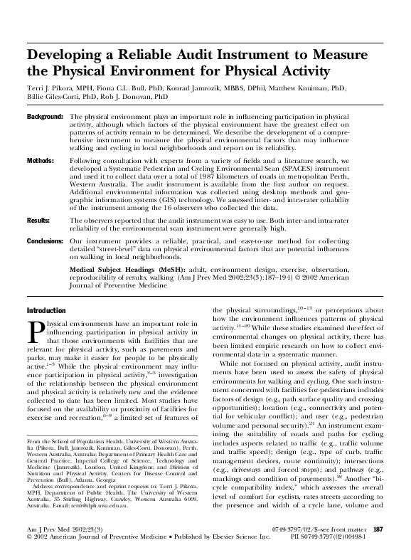 (PDF) Developing a reliable audit instrument to measure the physical ...