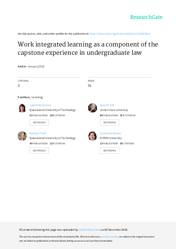 (PDF) Work integrated learning as a component of the capstone ...