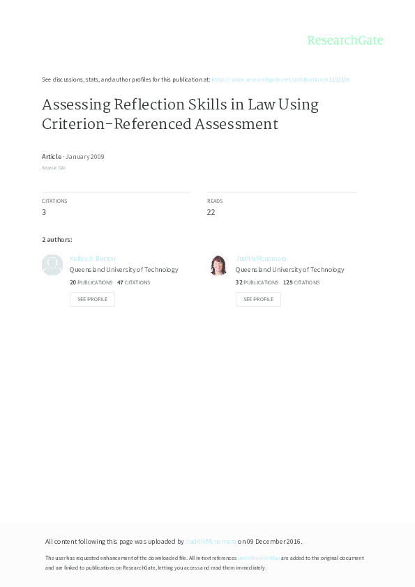 (PDF) Assessing reflection skills in law using criterion-referenced ...