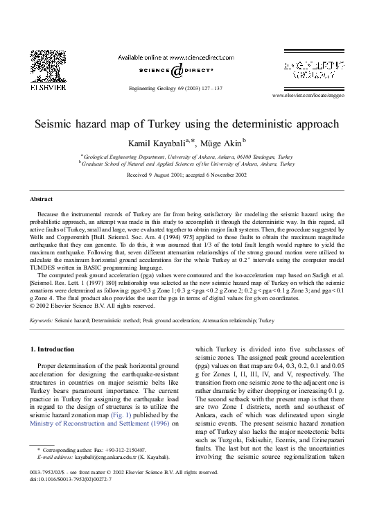 (PDF) Seismic hazard map of Turkey using the deterministic approach
