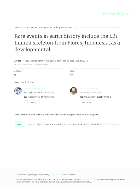 (PDF) Rare events in earth history include the LB1 human skeleton from ...