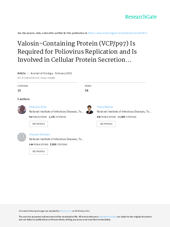 (PDF) Valosin-Containing Protein (VCP/p97) Is Required for Poliovirus ...