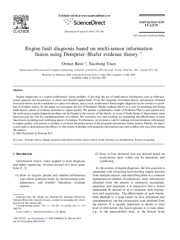 (PDF) Engine fault diagnosis based on multi-sensor information fusion using Dempster–Shafer ...