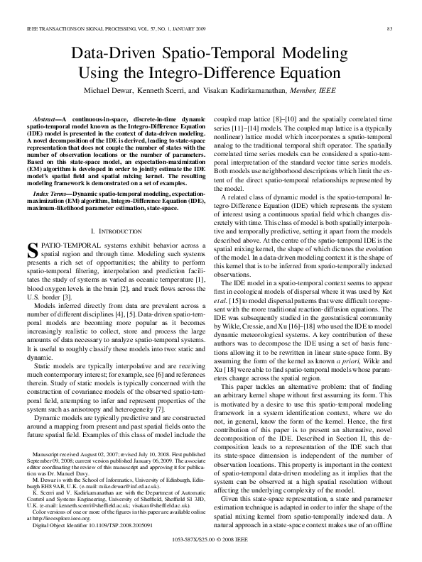 Pdf Data Driven Spatio Temporal Modeling Using The Integro Difference Equation