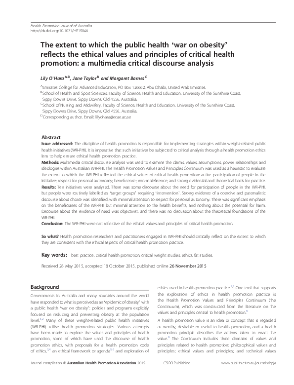 (PDF) The extent to which the public health ‘war on obesity’ reflects ...