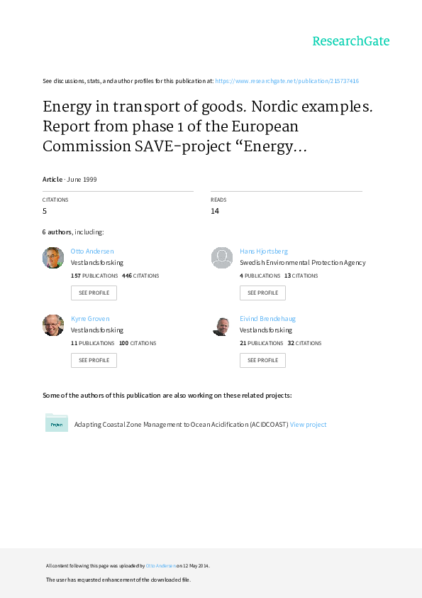 (PDF) Energy in transport of goods. Nordic examples. Report from phase ...