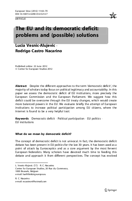(PDF) The EU and its democratic deficit: problems and (possible) solutions