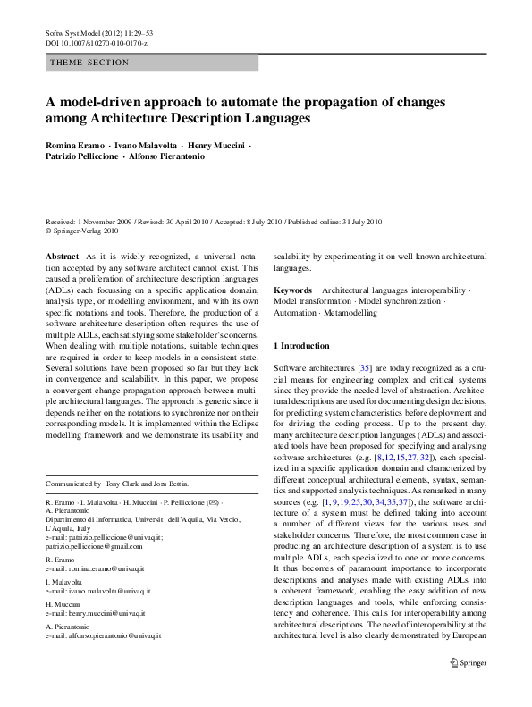 (PDF) A model-driven approach to automate the propagation of changes among Architecture ...