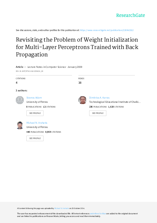 (PDF) Revisiting the problem of weight initialization for multi-layer perceptrons trained with ...