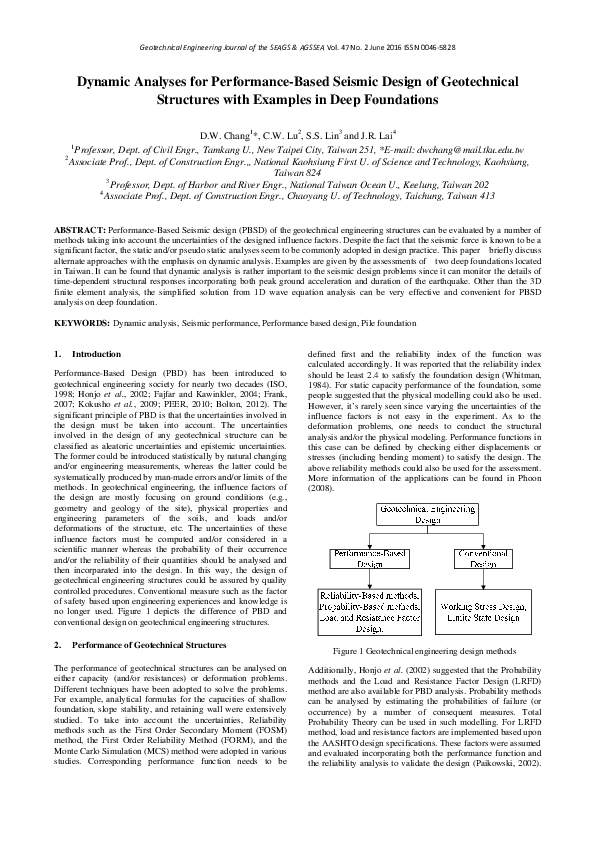 Pdf Dynamic Analyses For Performance Based Seismic Design Of Geotechnical Structures With