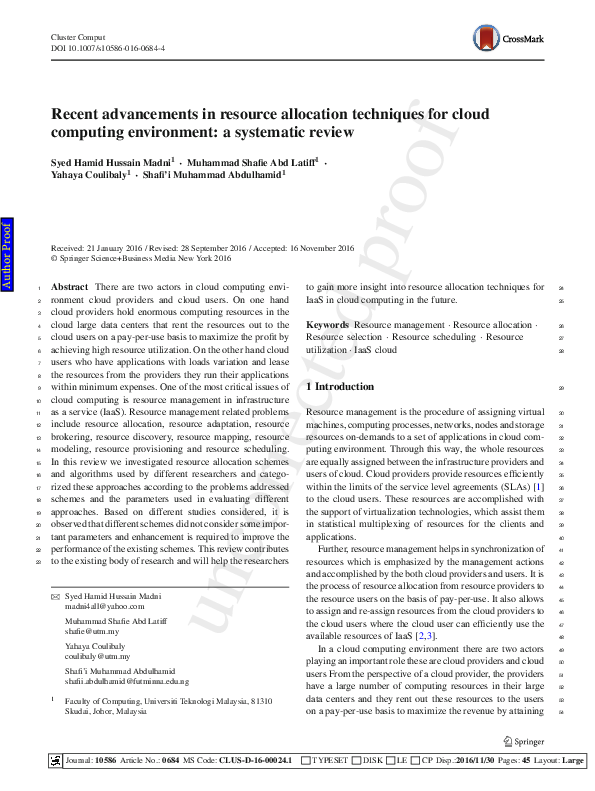 (PDF) Recent advancements in resource allocation techniques for cloud computing environment: a ...