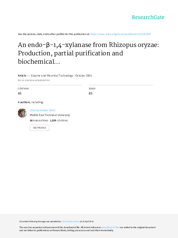 (PDF) An endo-β-1, 4-xylanase from Rhizopus oryzae : production, partial purification and ...