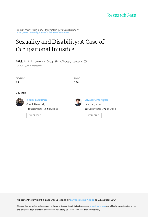 (PDF) Sexuality and disability: a case of occupational injustice