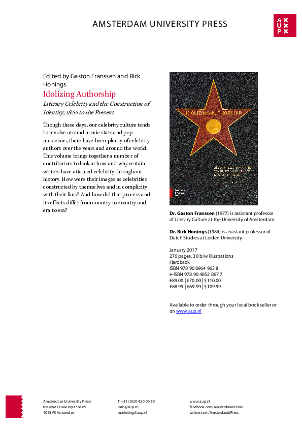 (PDF) Idolizing Authorship: Literary Celebrity and the Construction of ...