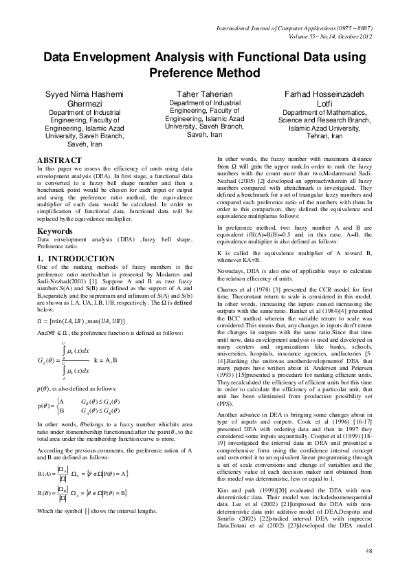 (PDF) Data Envelopment Analysis with Functional Data using Preference Method