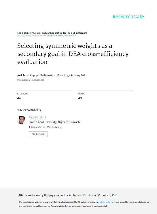 (PDF) Selecting symmetric weights as a secondary goal in DEA cross-efficiency evaluation ...
