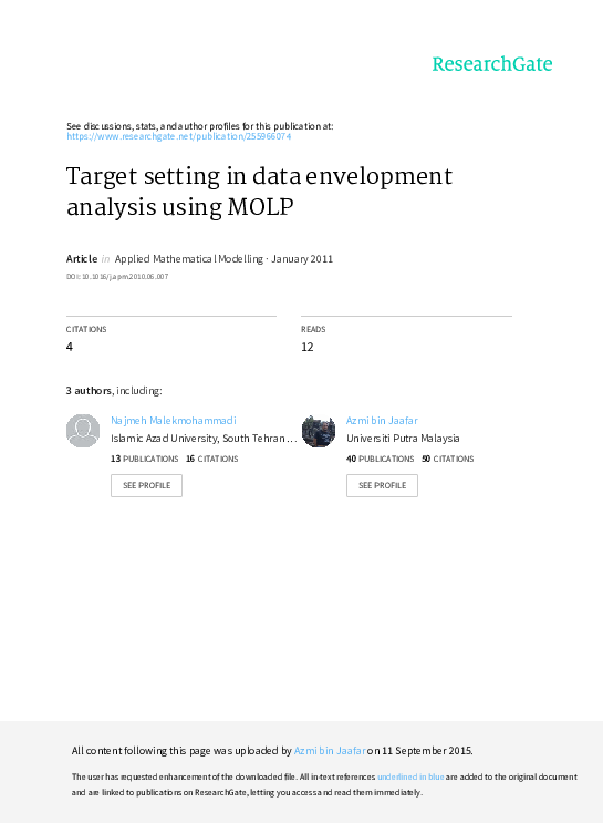 (PDF) Target setting in data envelopment analysis using MOLP