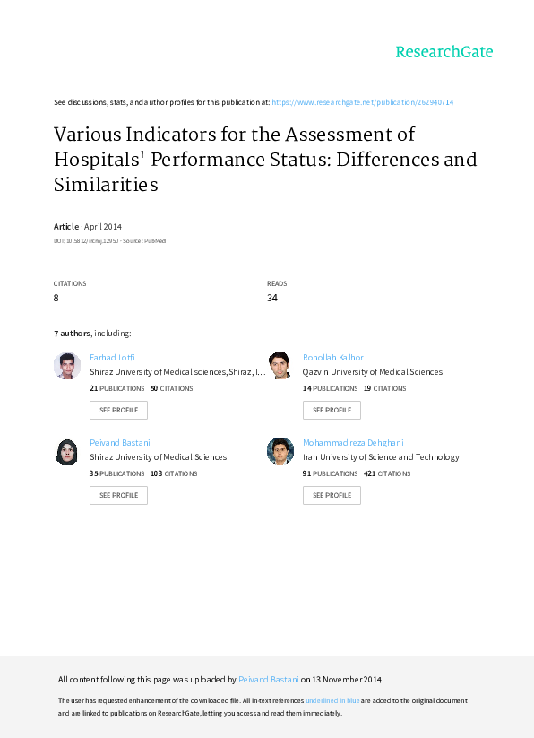 (PDF) Various Indicators for the Assessment of Hospitals' Performance ...