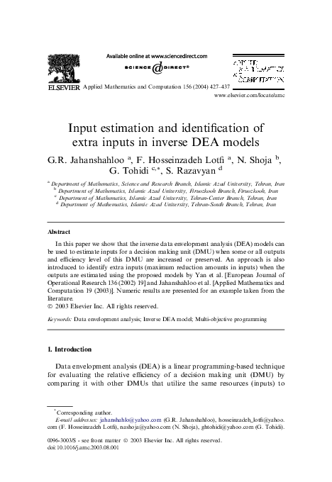 Pdf Input Estimation And Identification Of Extra Inputs In Inverse Dea Models