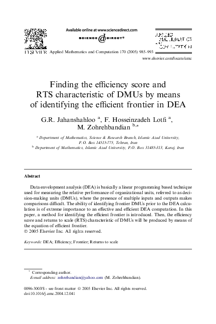 (PDF) Finding the efficiency score and RTS characteristic of DMUs by means of identifying the ...