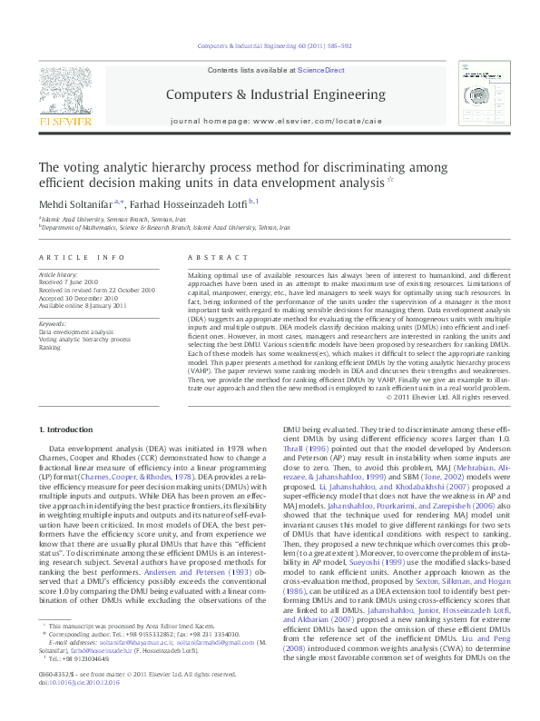 (PDF) The voting analytic hierarchy process method for discriminating among efficient decision ...
