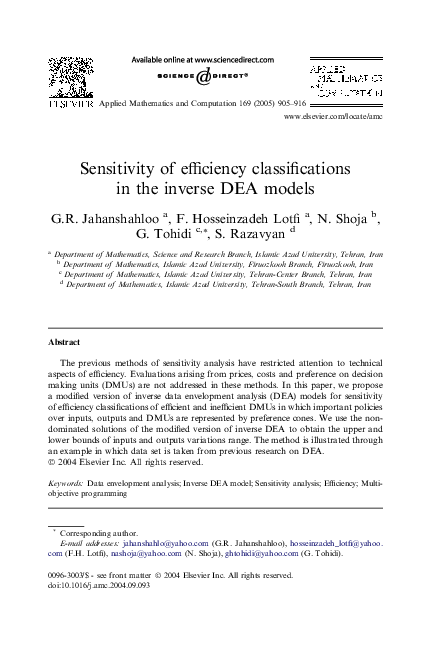 Pdf Sensitivity Of Efficiency Classifications In The Inverse Dea Models