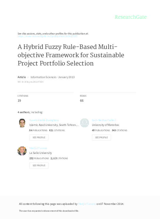 Pdf A Hybrid Fuzzy Rule Based Multi Criteria Framework For
