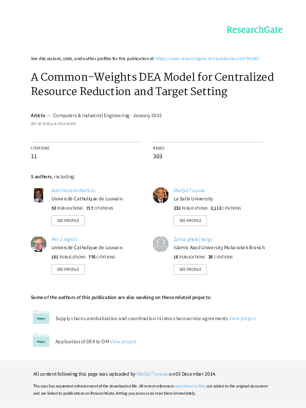 (PDF) A common-weights DEA model for centralized resource reduction and ...