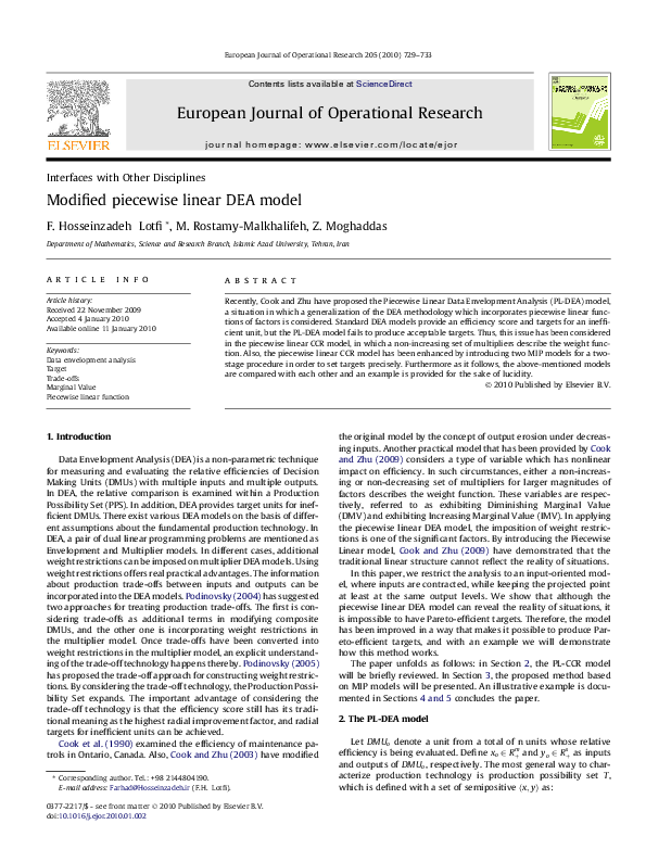 (PDF) Modified piecewise linear DEA model