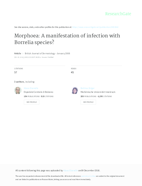 (PDF) Morphoea: a manifestation of infection with Borrelia species?