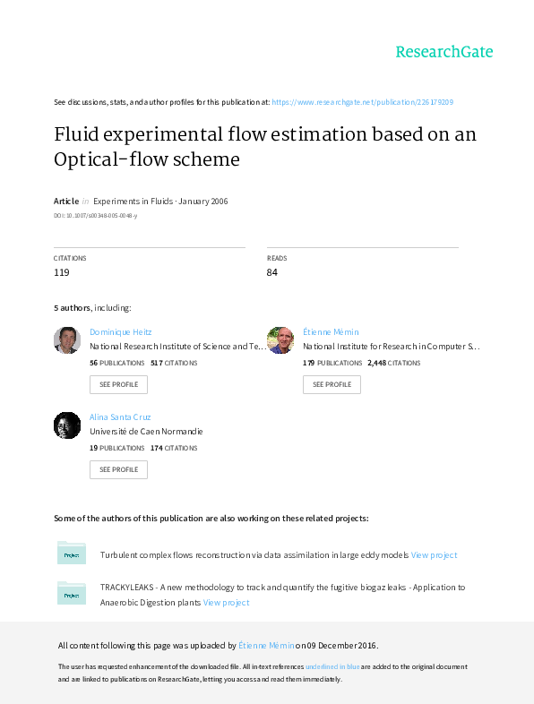 (PDF) Fluid experimental flow estimation based on an optical-flow scheme