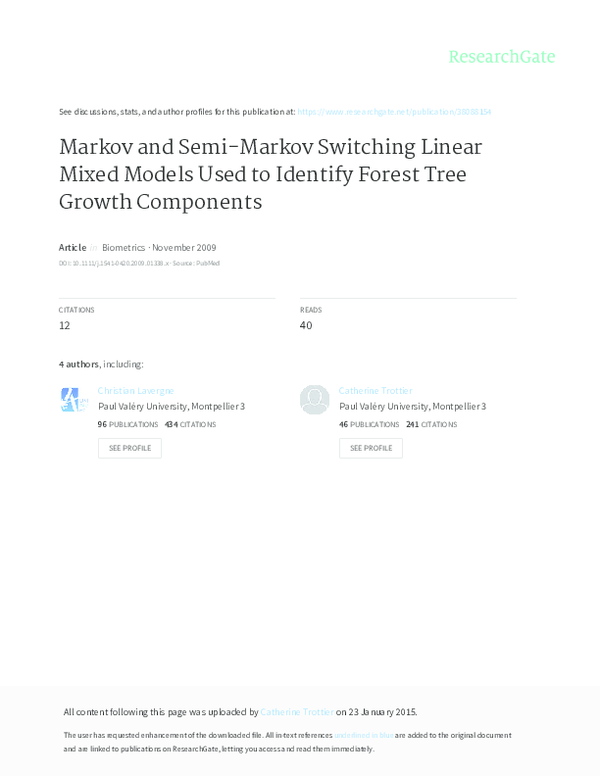 (PDF) Markov and Semi-Markov Switching Linear Mixed Models Used to Identify Forest Tree Growth ...