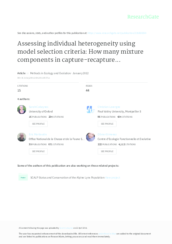 (PDF) Assessing individual heterogeneity using model selection criteria: how many mixture ...