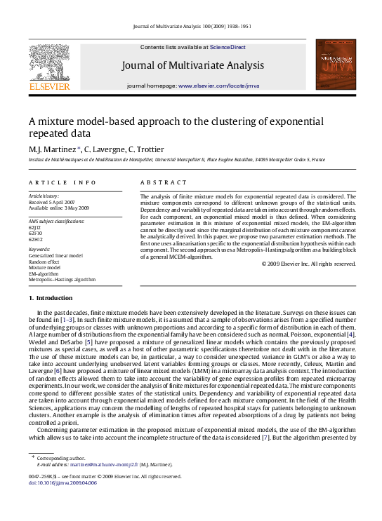 Pdf A Mixture Model Based Approach To The Clustering Of Exponential