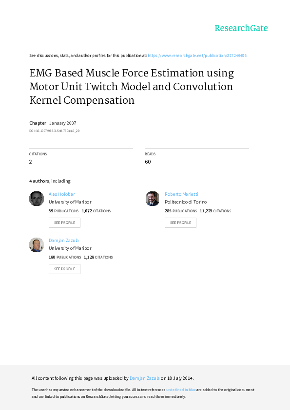 Emg Based Muscle Force Estimation Using Motor Unit Twitch Model And Convolution Kernel Compensation