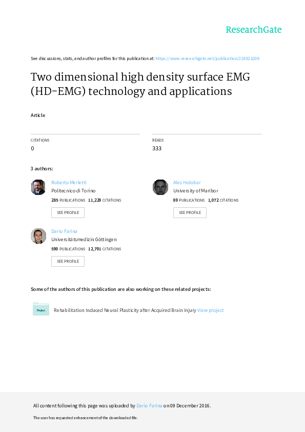 (PDF) Two dimensional high density surface EMG (HD-EMG) technology and ...