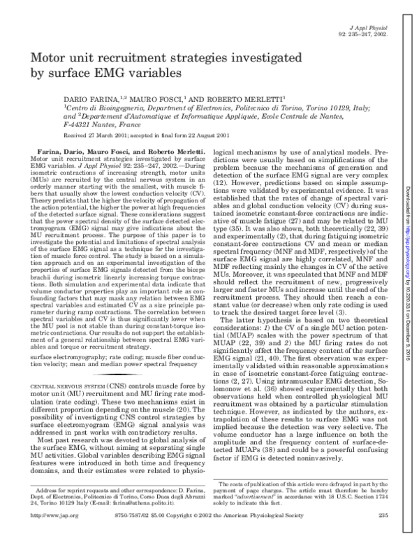 (PDF) Motor unit recruitment strategies investigated by surface EMG ...