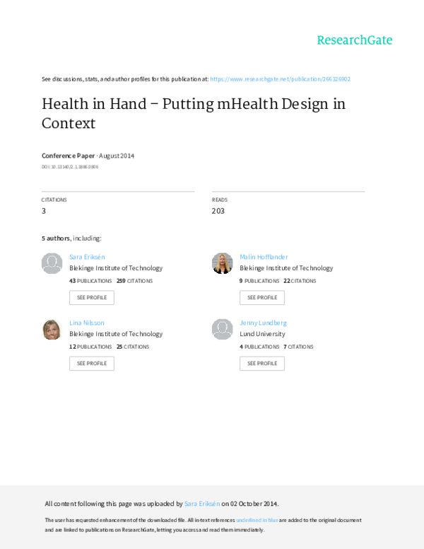 (PDF) Health in hand: Putting mHealth design in context