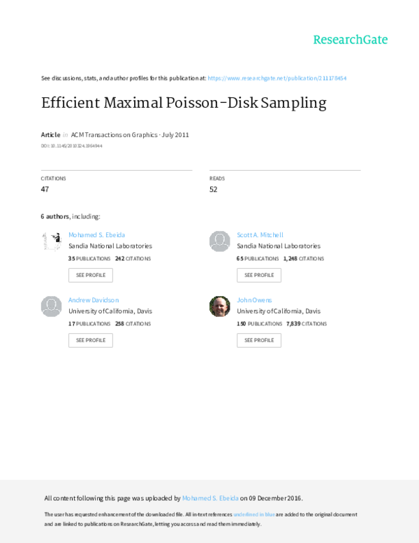 (PDF) Efficient maximal poisson-disk sampling