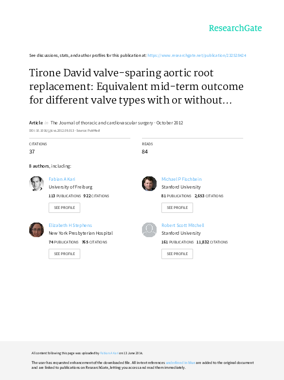 (PDF) David valve-sparing aortic root replacement: Equivalent mid-term ...