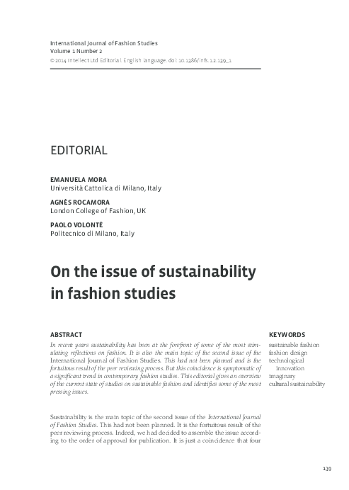 (PDF) On the issue of sustainability in fashion studies