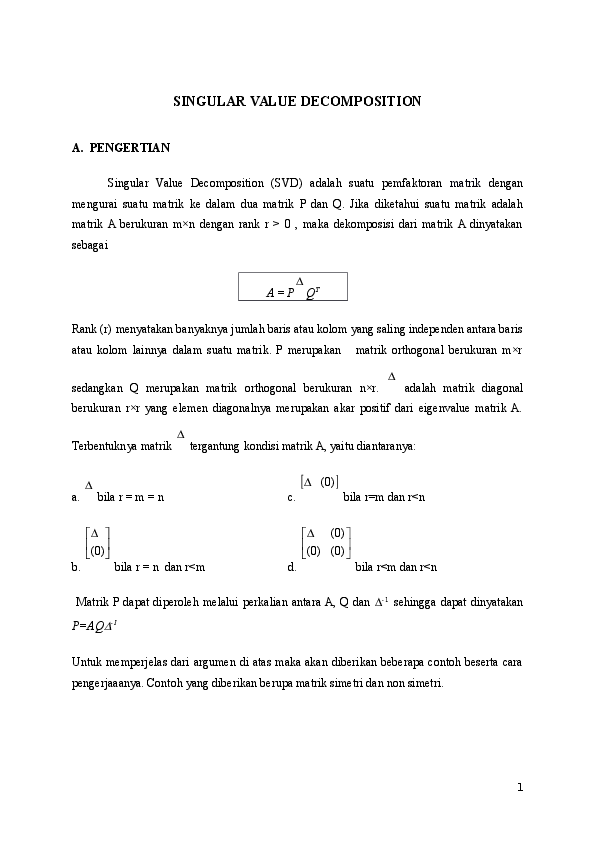 (DOC) SINGULAR VALUE DECOMPOSITION