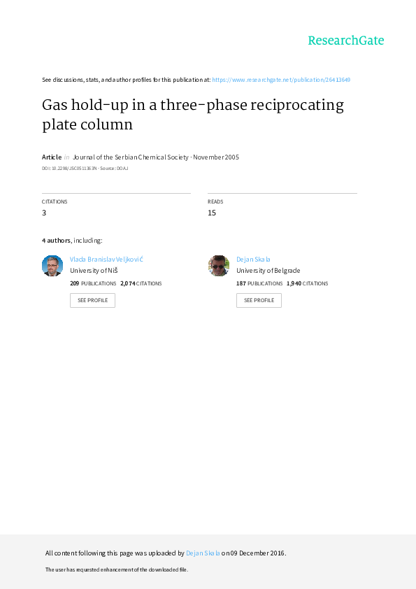 (PDF) Gas hold-up in a three-phase reciprocating plate column