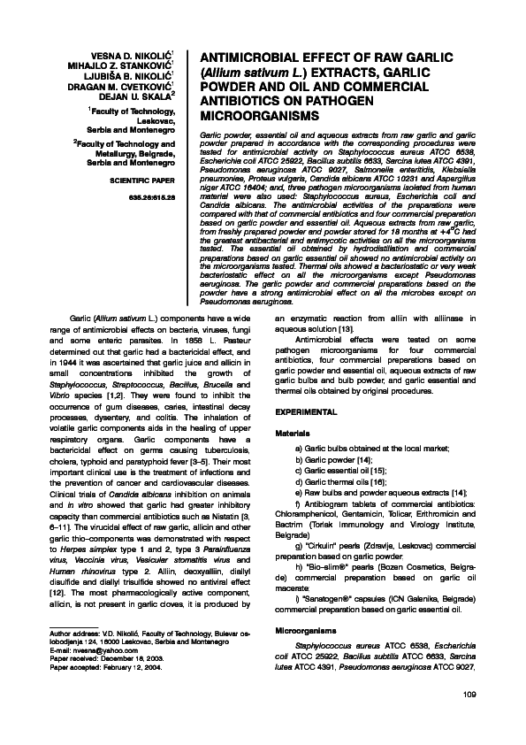 (PDF) Antimicrobial effect of raw garlic (allium sativum L.) extracts ...