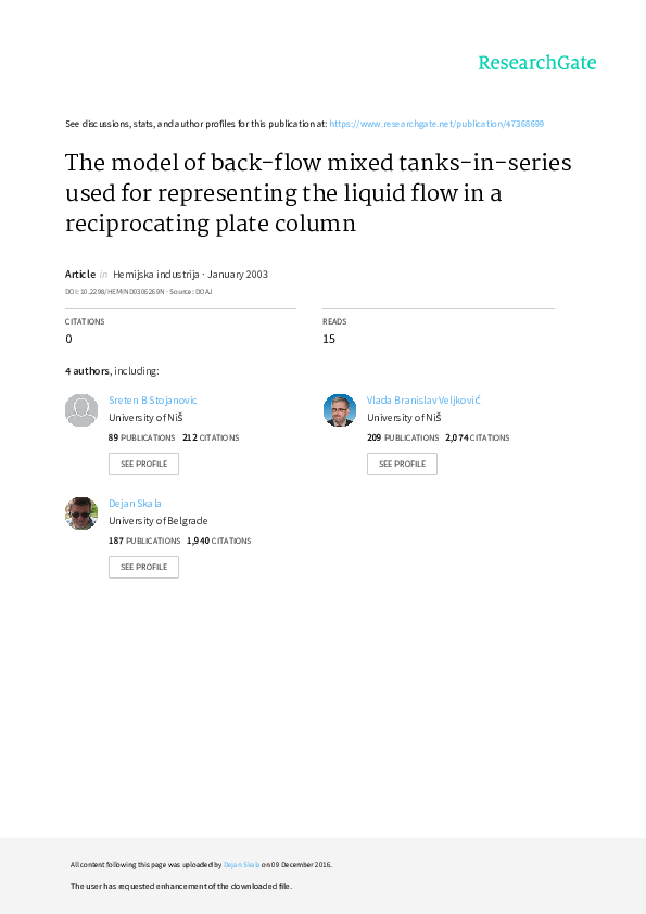 (PDF) The model of back-flow mixed tanks-in-series used for ...