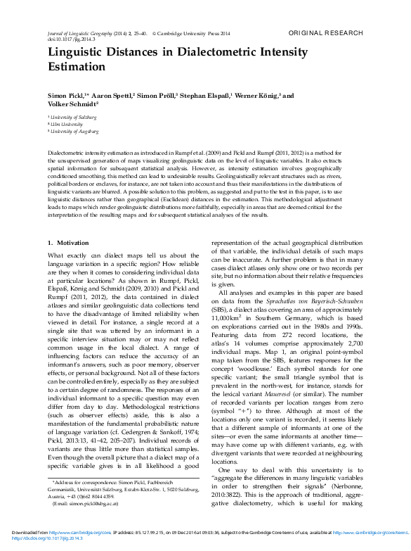 (PDF) Linguistic Distances in Dialectometric Intensity Estimation