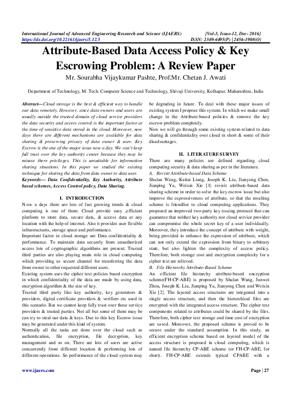 Pdf Attribute Based Data Access Policy And Key Escrowing Problem A Review Paper