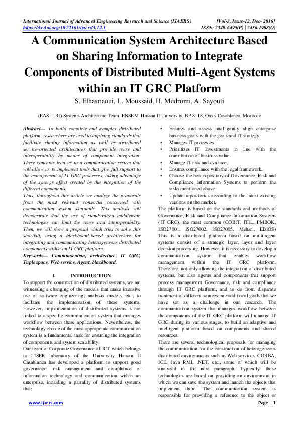 (PDF) A Communication System Architecture Based on Sharing Information to Integrate Components ...