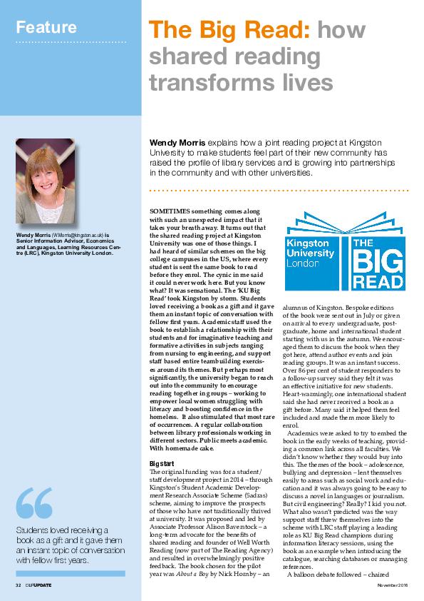 (PDF) The Big Read: how shared reading transforms lives